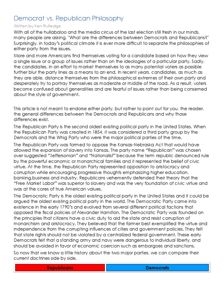 Democrat Vs Republican Philosophy | PDF | Political Parties ...