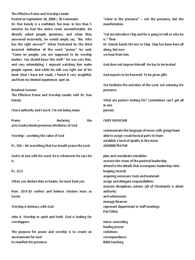 The Effective Praise and Worship Leader | Leadership | Leadership ...