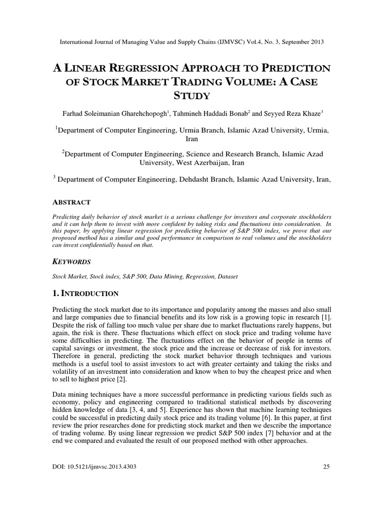 A Linear Regression Approach To Prediction of Stock Market Trading Volume A Case Study | PDF ...
