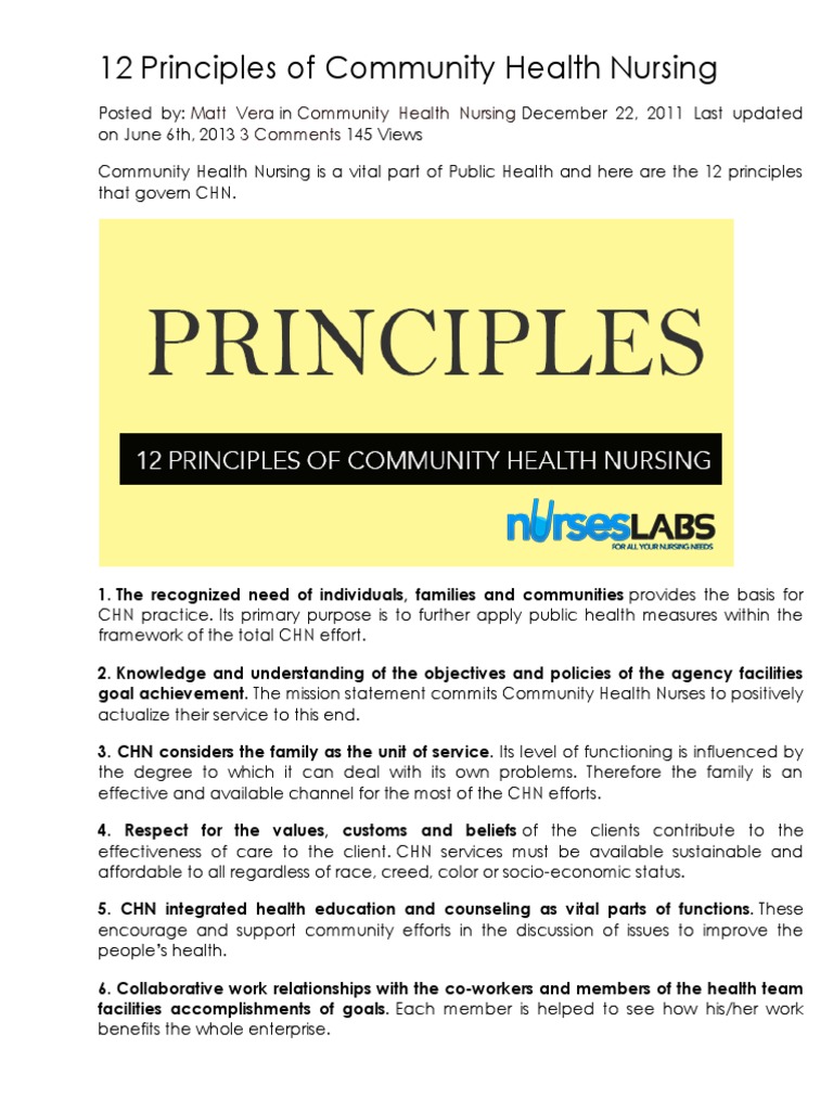 12 Principles of Community Health Nursing | PDF | Nursing | Goal
