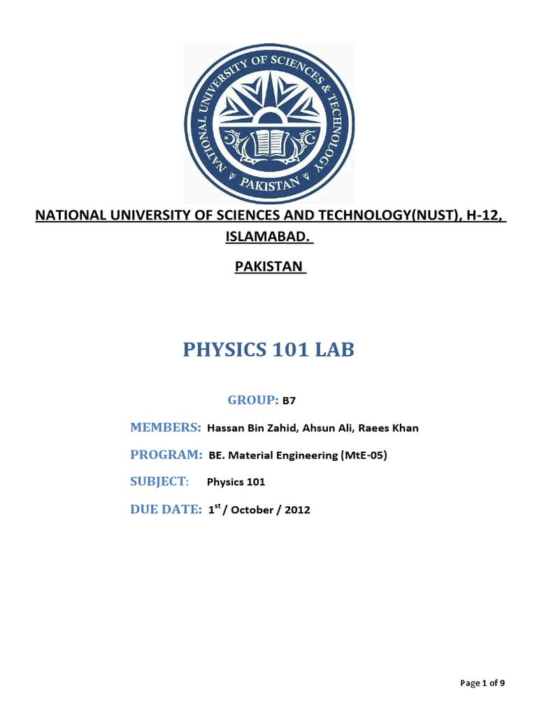 Physics 101 Labreport Group b7 | PDF | Errors And Residuals | Accuracy And Precision