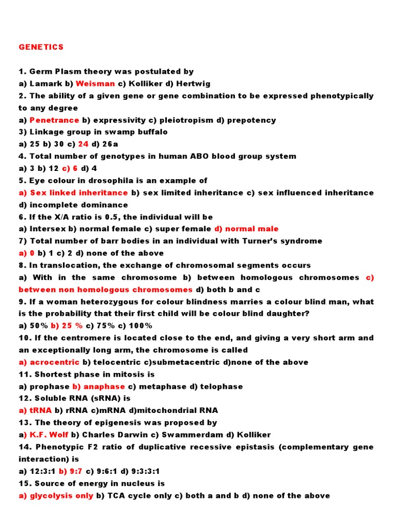 Genetics MCQ | PDF | Gene | Dominance (Genetics)