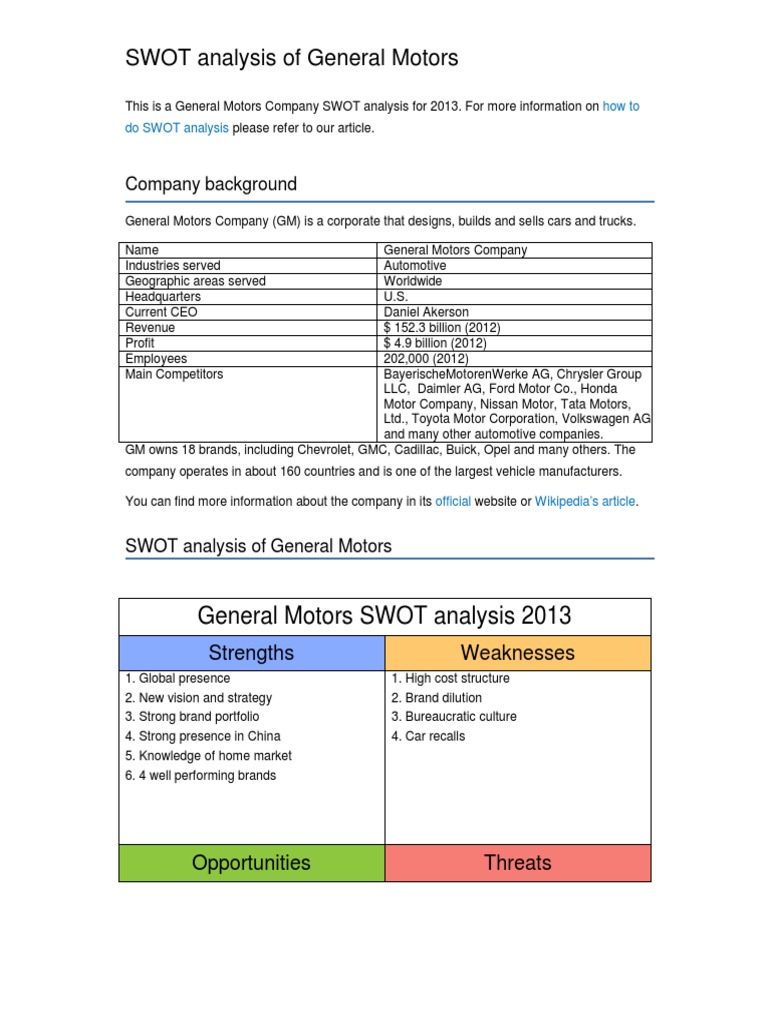 General Motors Swot Analysis | General Motors | Hybrid Vehicle
