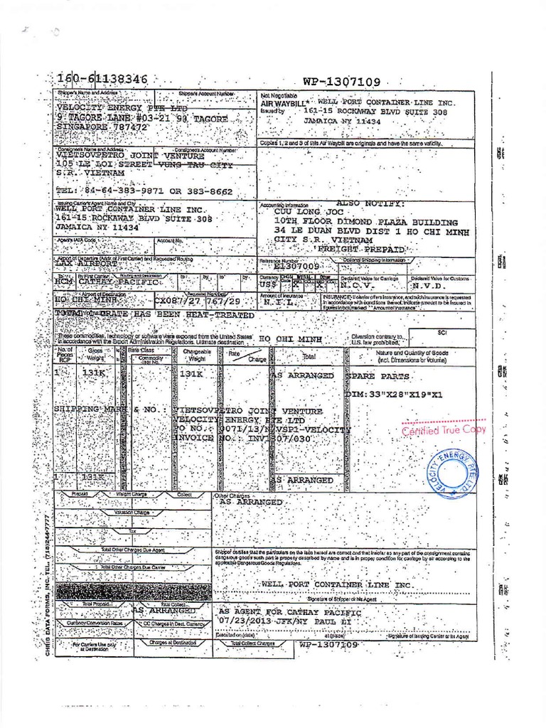 Scanned - Awb Draft, Inv, PL, CQ, CW and Bene Letter | PDF