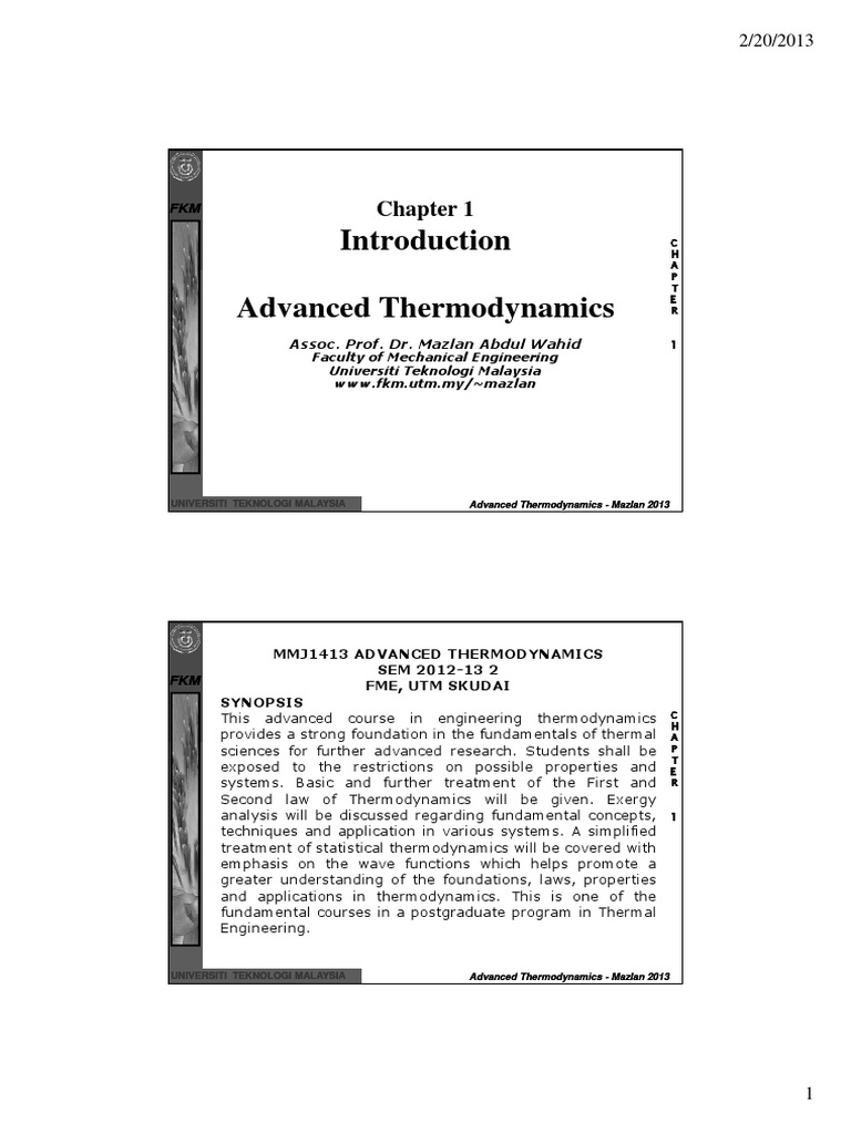 Advanced Thermodynamics | PDF | Thermodynamic Equilibrium | Thermodynamics