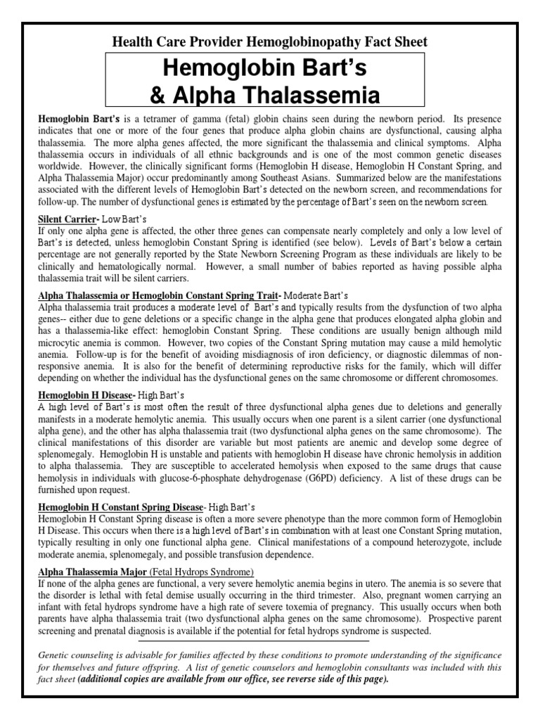 HB Bart Fact Sheet | PDF | Anemia | Diseases And Disorders