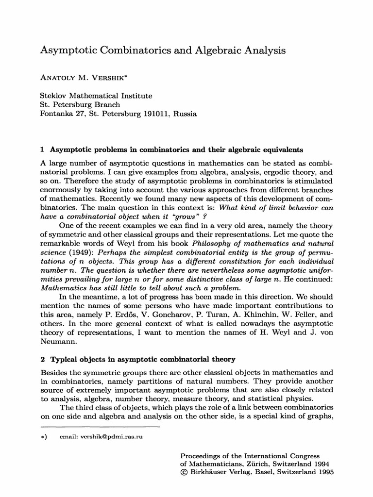 Asymptotic Combinatorics and Algebraic Analysis | PDF | Combinatorics ... Asymptotic Combinatorics and Algebraic Analysis | PDF | Combinatorics ...