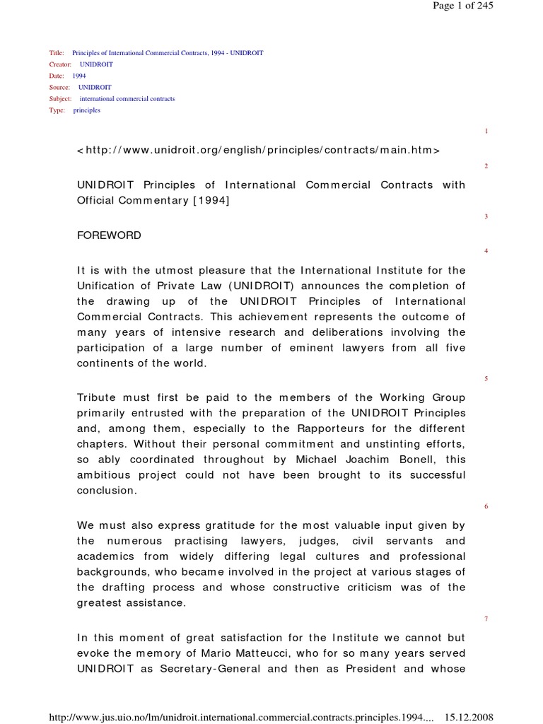 UNIDROIT Principles of International Commercial Contracts With Official ...