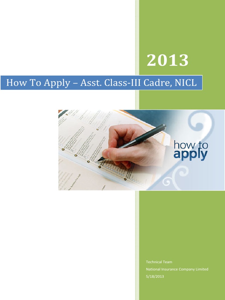 How To Apply - Asst. Class-III Cadre, NICL: Technical Team National ...