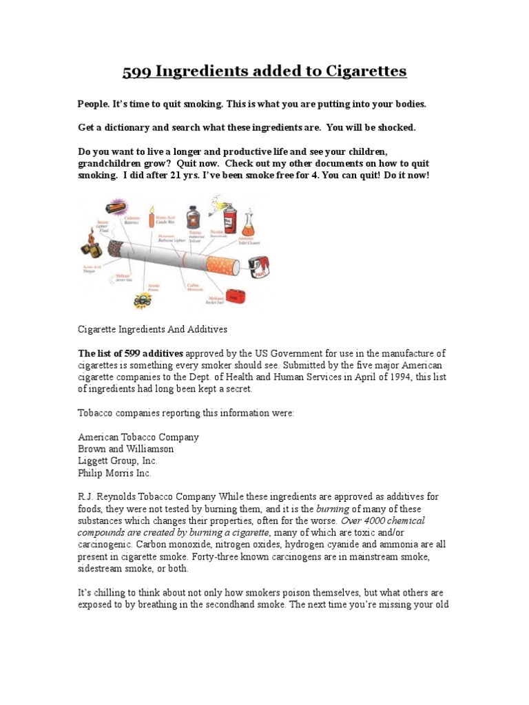 Cigarette Ingredients: 599 Additives List | PDF | Cigarette | Tobacco ...