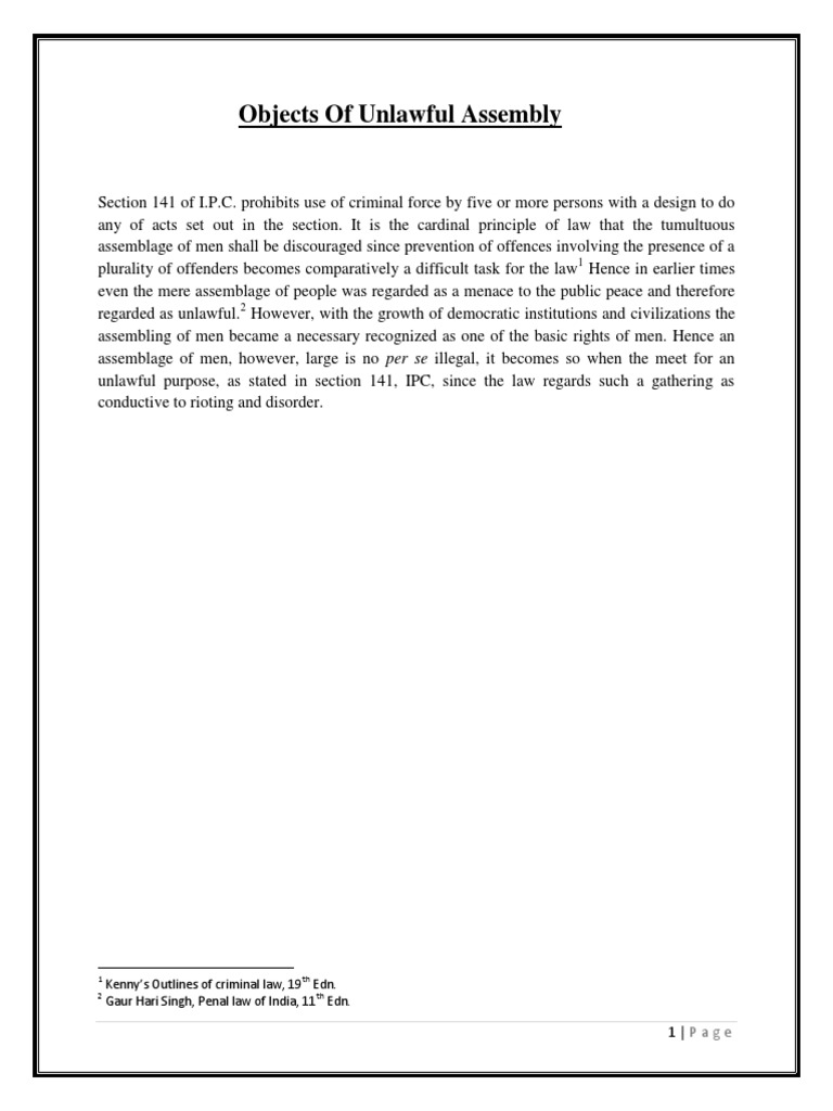 Objects of Unlawful Assembly: Kenny's Outlines of Criminal Law, 19 Edn ...