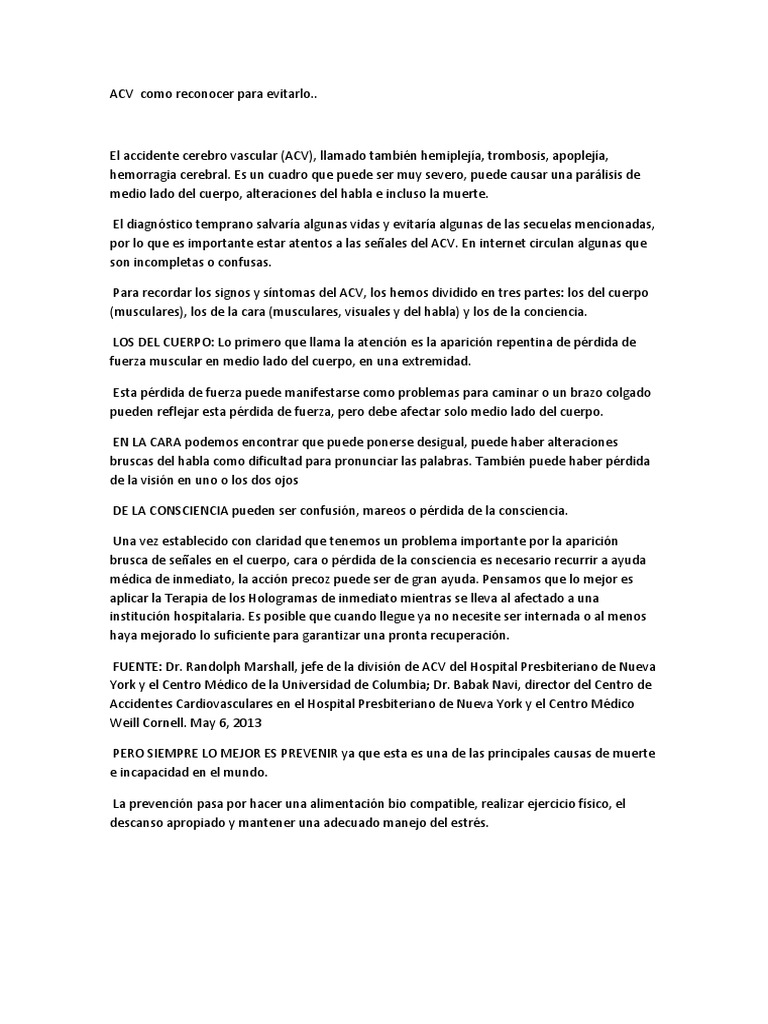 ACV Como Reconocer para Evitarlo | PDF