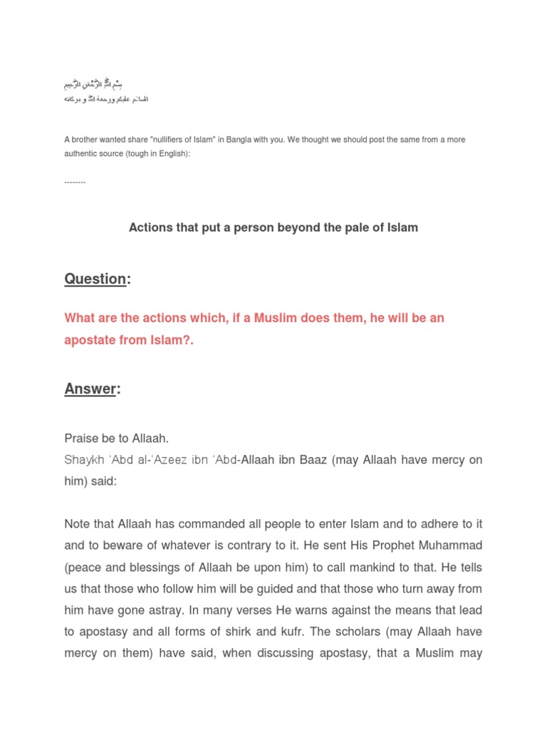 Causes That Makes A Person Kuffar by Bin Buz | PDF | Islamic Theology ...