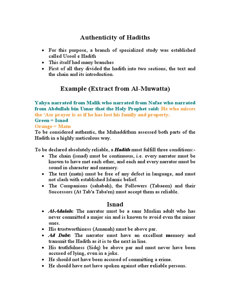 Authenticity of Hadiths | Download Free PDF | Hadith | Islamic Texts