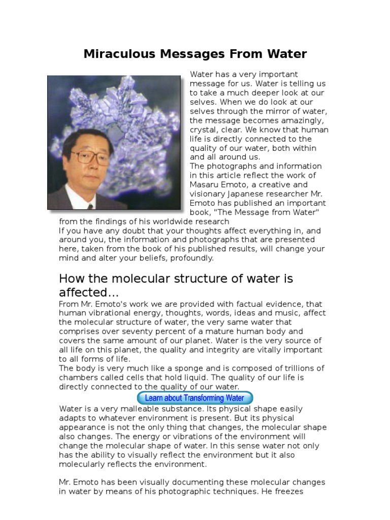 Miraculous Messages From Water | PDF | Water | Natural Environment