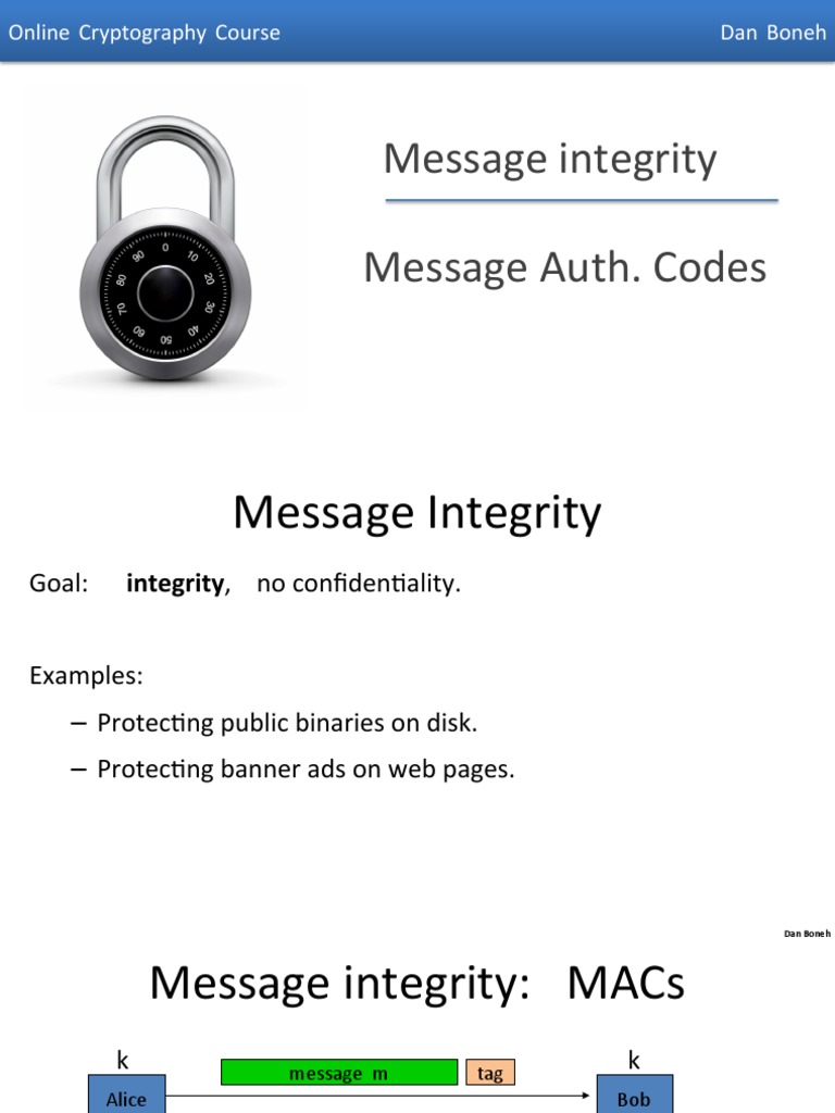 Integrity Message Authentication Codes | PDF | Secrecy | Information ...