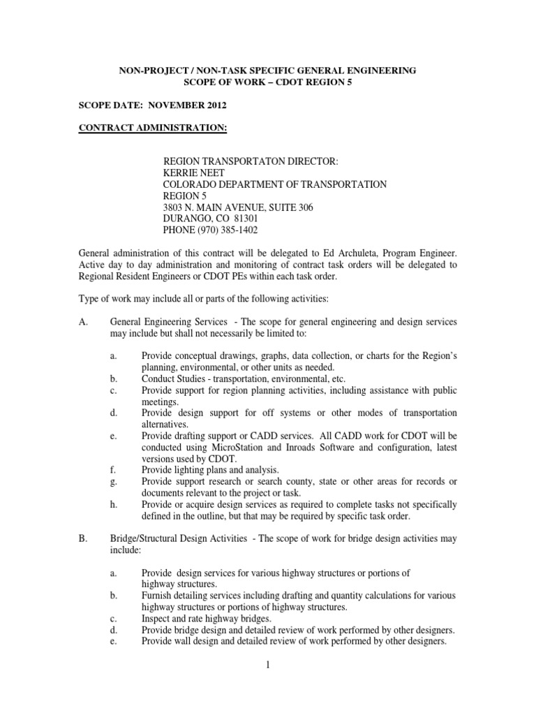 Non-Project / Non-Task Specific General Engineering Scope of Work ...