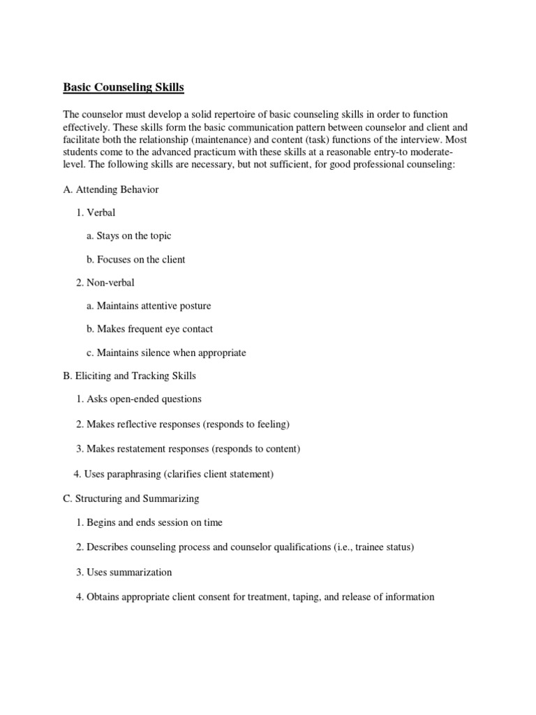 Basic Counseling Skills | PDF | School Counselor | Skill