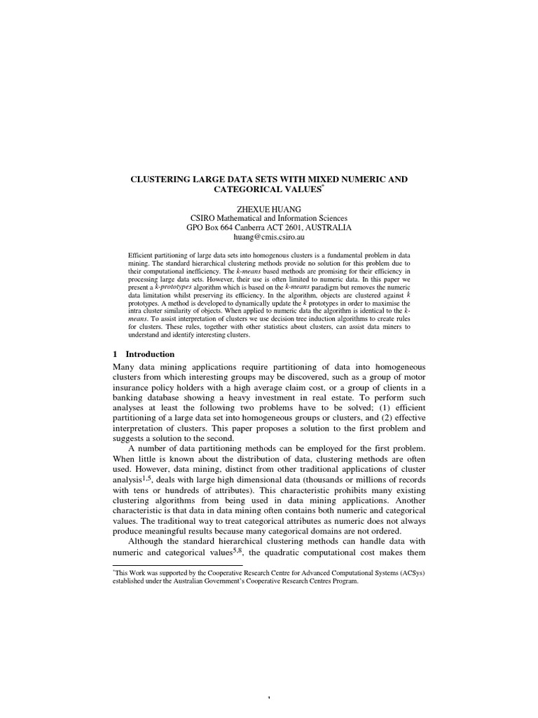 Clustering Large Data Sets With Mixed Numeric and Categorical Values | PDF | Cluster Analysis ...