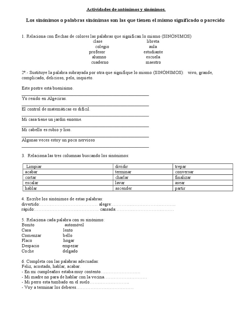 Sinónimos y Antónimos | PDF