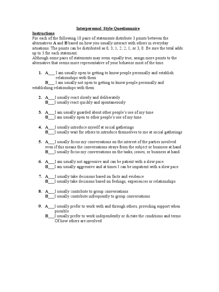 Interpersonal Style Questionnaire Disc 141 | PDF | Business