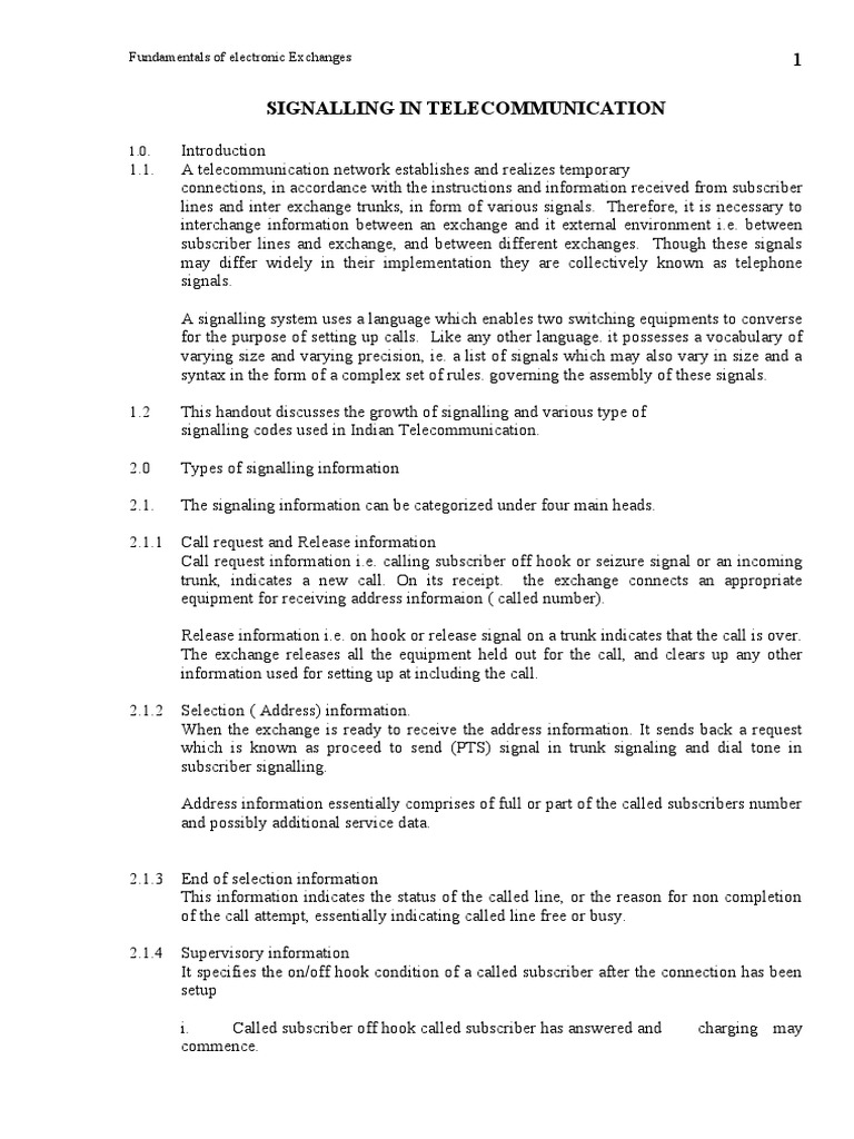 Signalling in Telecommunication | PDF | Telephone Exchange | Signaling ...