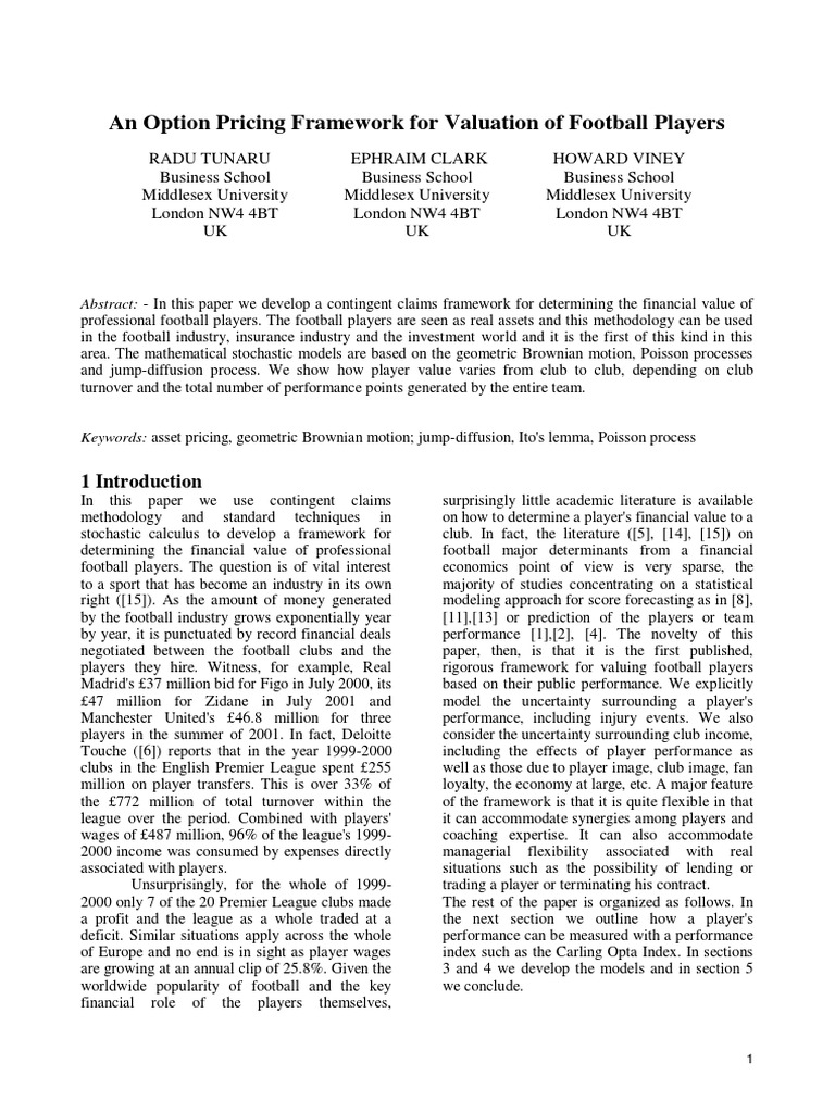 An Option Pricing Framework For Valuation of Football Players | PDF ... An Option Pricing Framework For Valuation of Football Players | PDF ...