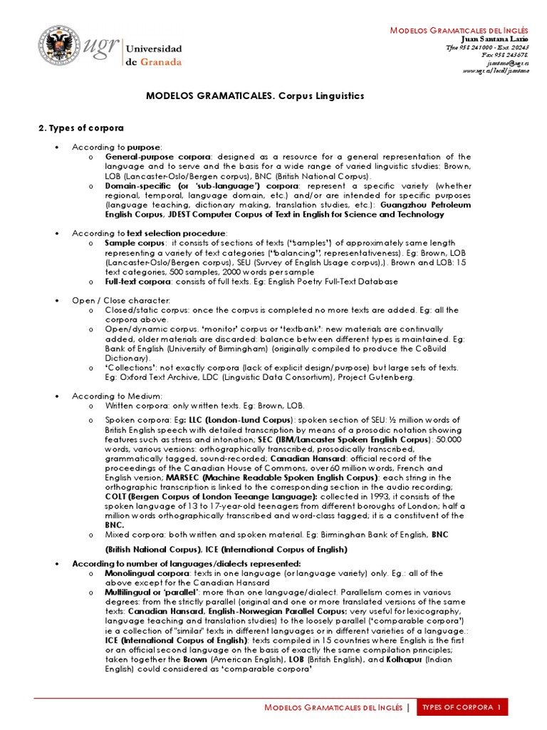 Types of Corpora | PDF | Sociolinguistics | Linguistics