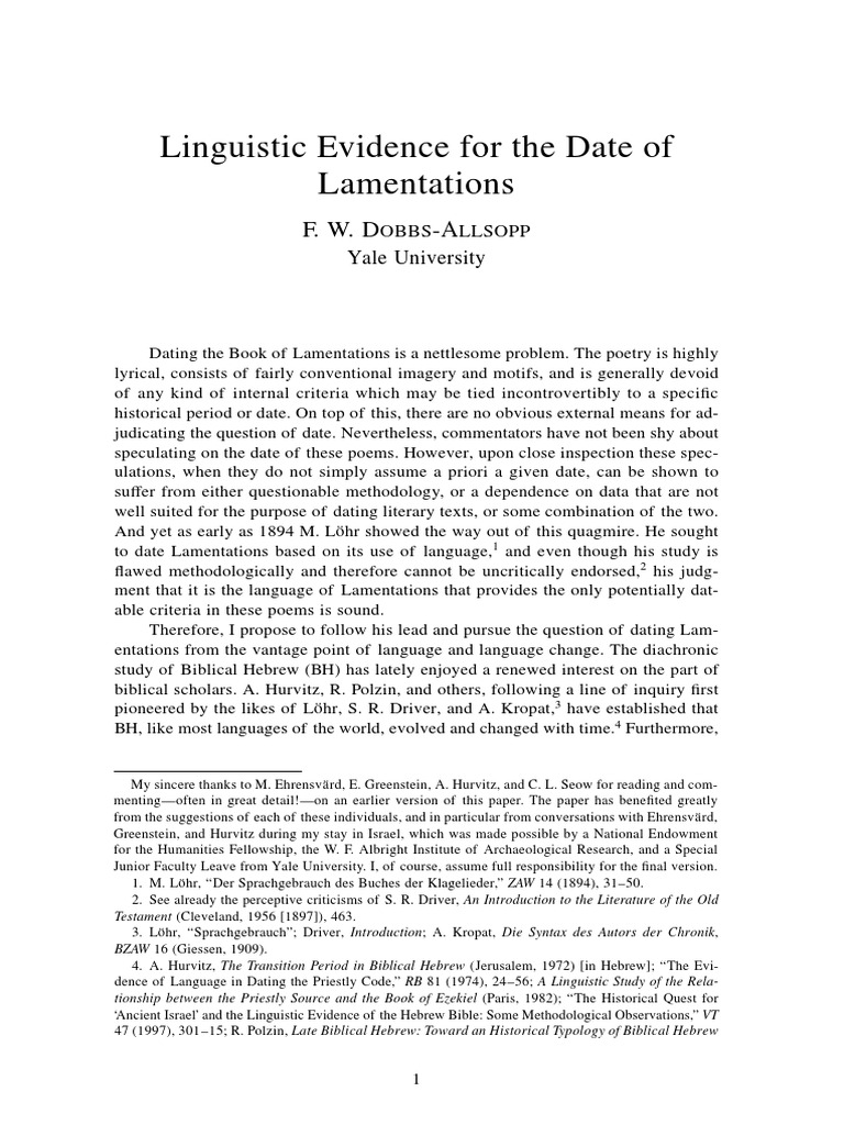DOBBS-ALLSOPP - Linguistic Evidence Dating Lm. (1998) | PDF | Hebrew ...