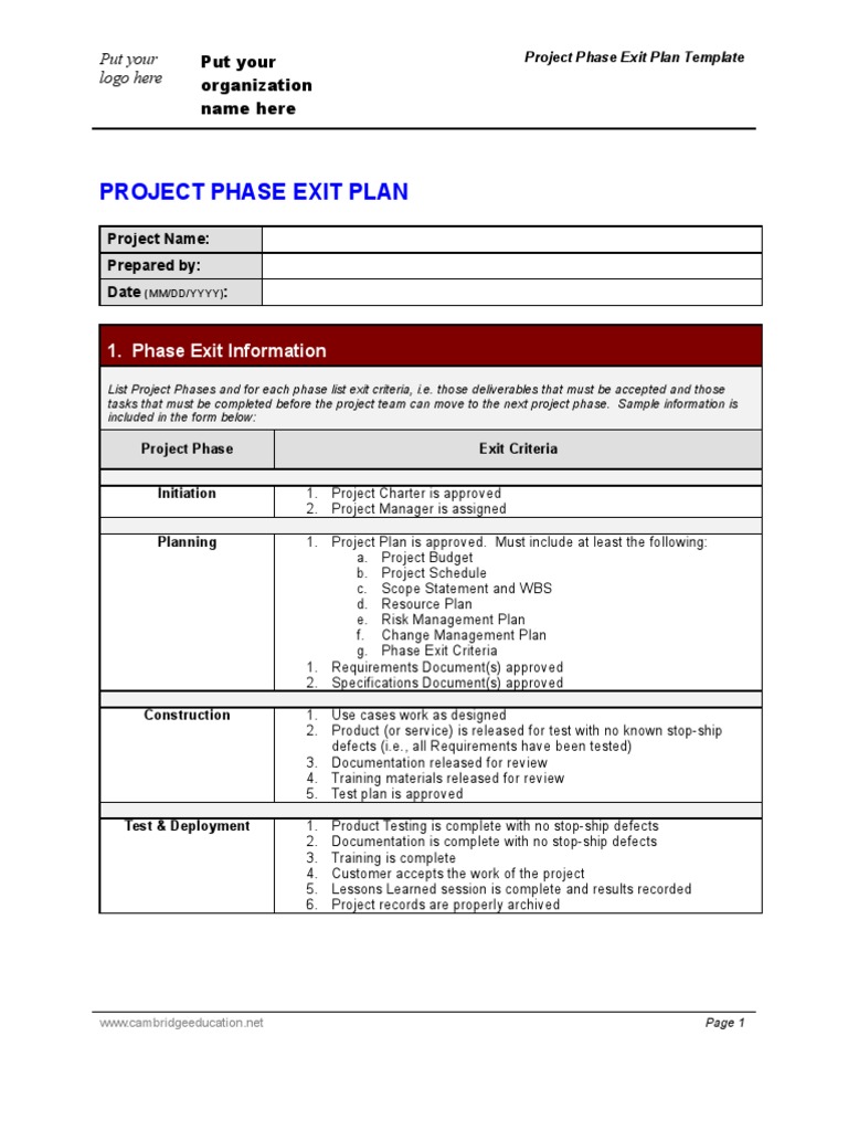 Phase Exit Plan Template | PDF | Document | Business