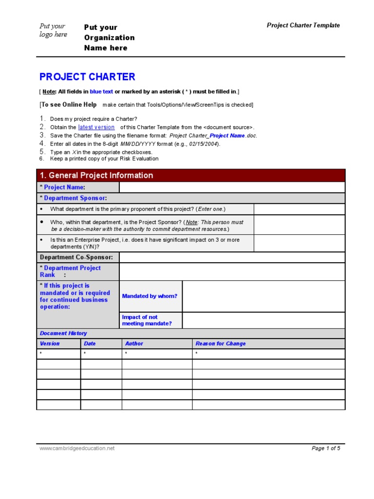 Project Charter Form Template | PDF | Total Cost Of Ownership | Risk