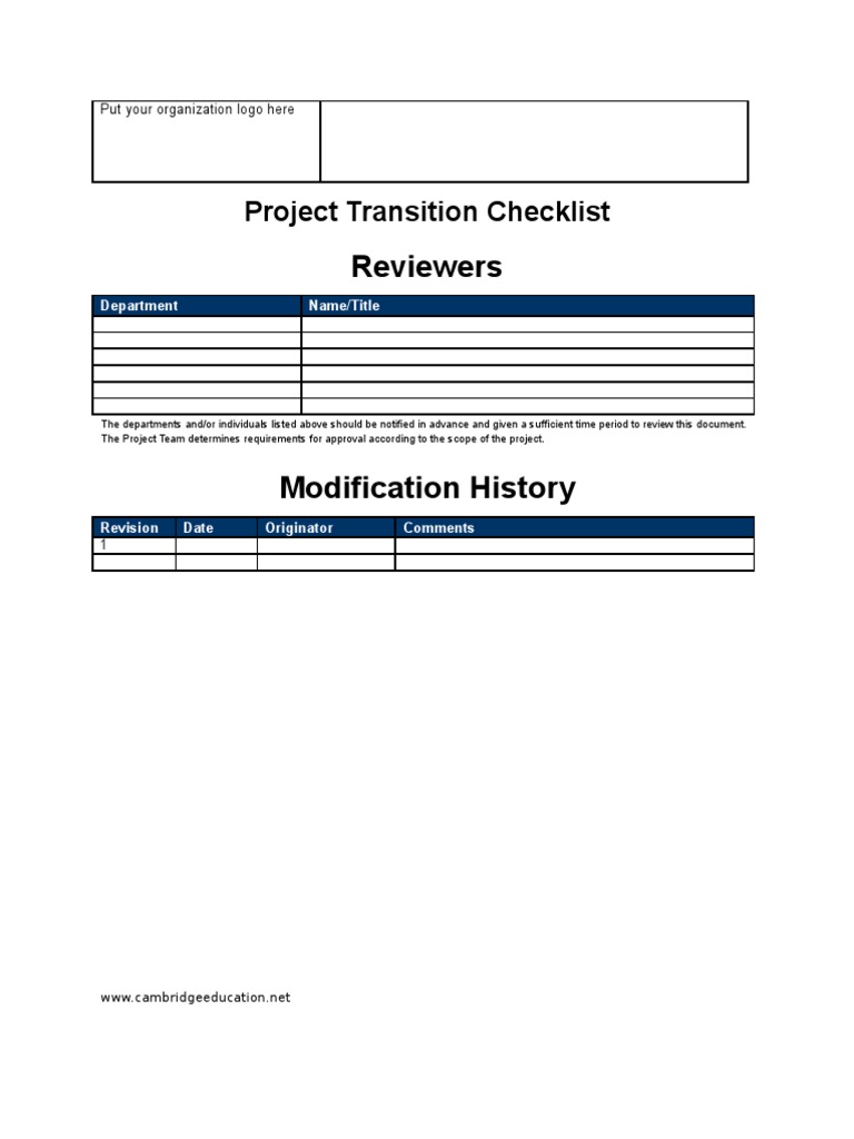 Reviewers: Project Transition Checklist | PDF | Documentation ...
