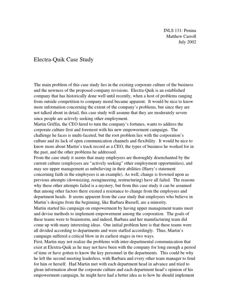 Electra-Quick Case Study | PDF | Idea | Empowerment