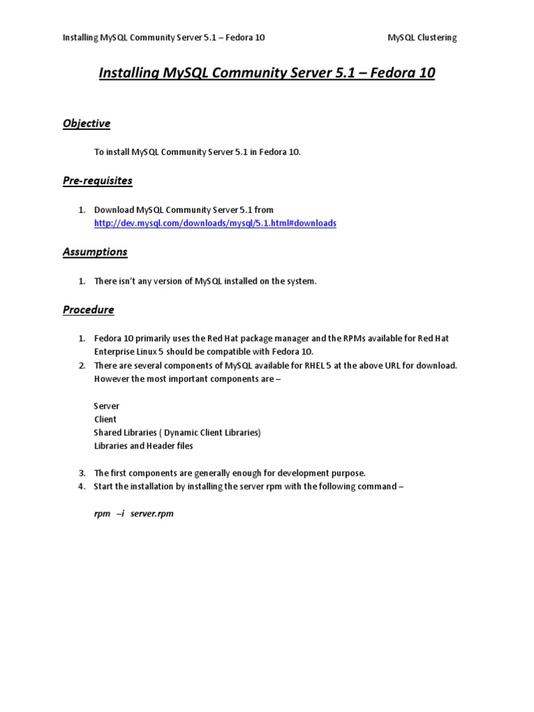 Installing Mysql Community Server 51 Fedora Pdf Fedora Operating System My Sql
