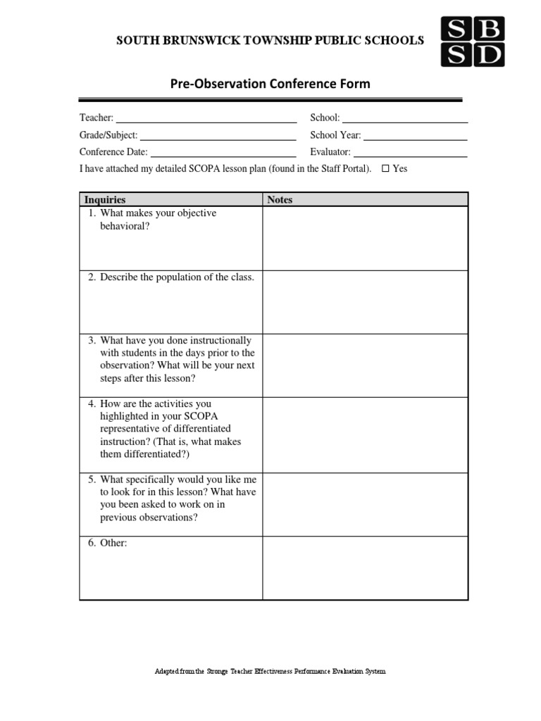 Teacher Pre-Observation Conference | PDF