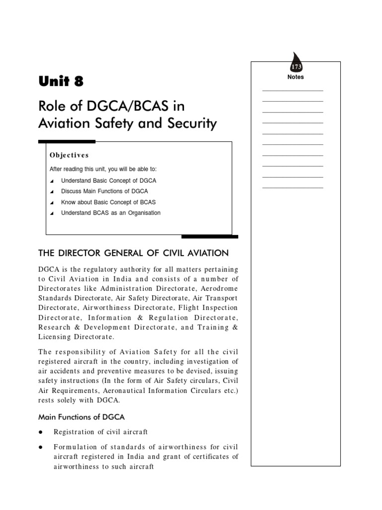 Unit 8 Role of DGCA/BCAS in Aviation Safety and Security | PDF ...