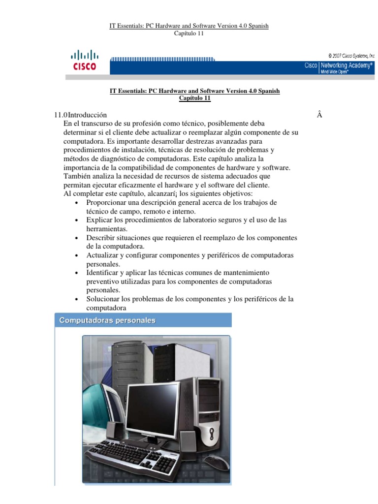 Capitulo 11 IT Essentials PC Hardware and Software Version 4.0 Spanish ...