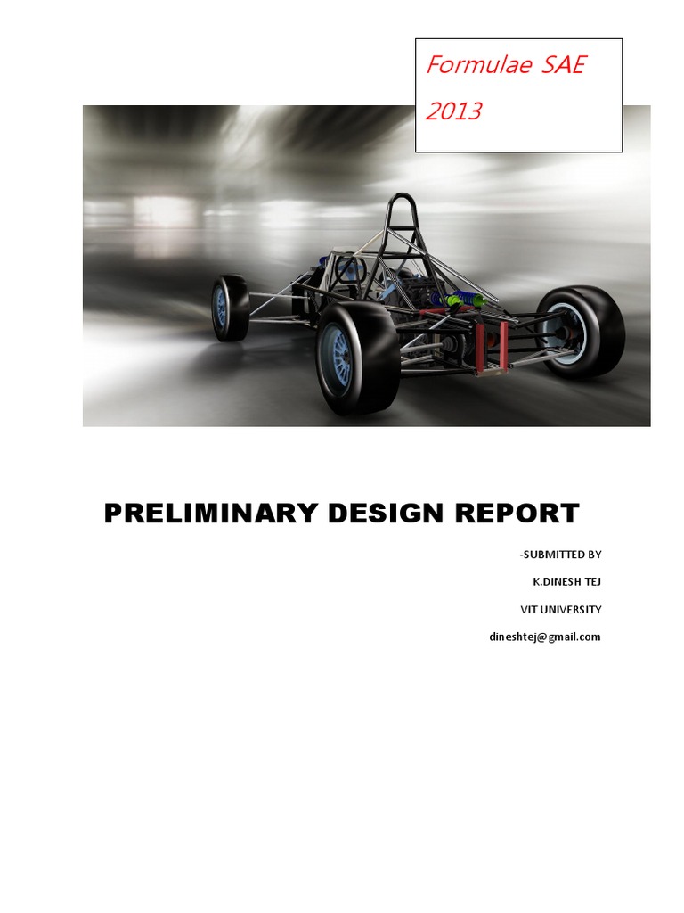 Preliminary Design Report: Formulae SAE 2013 | PDF
