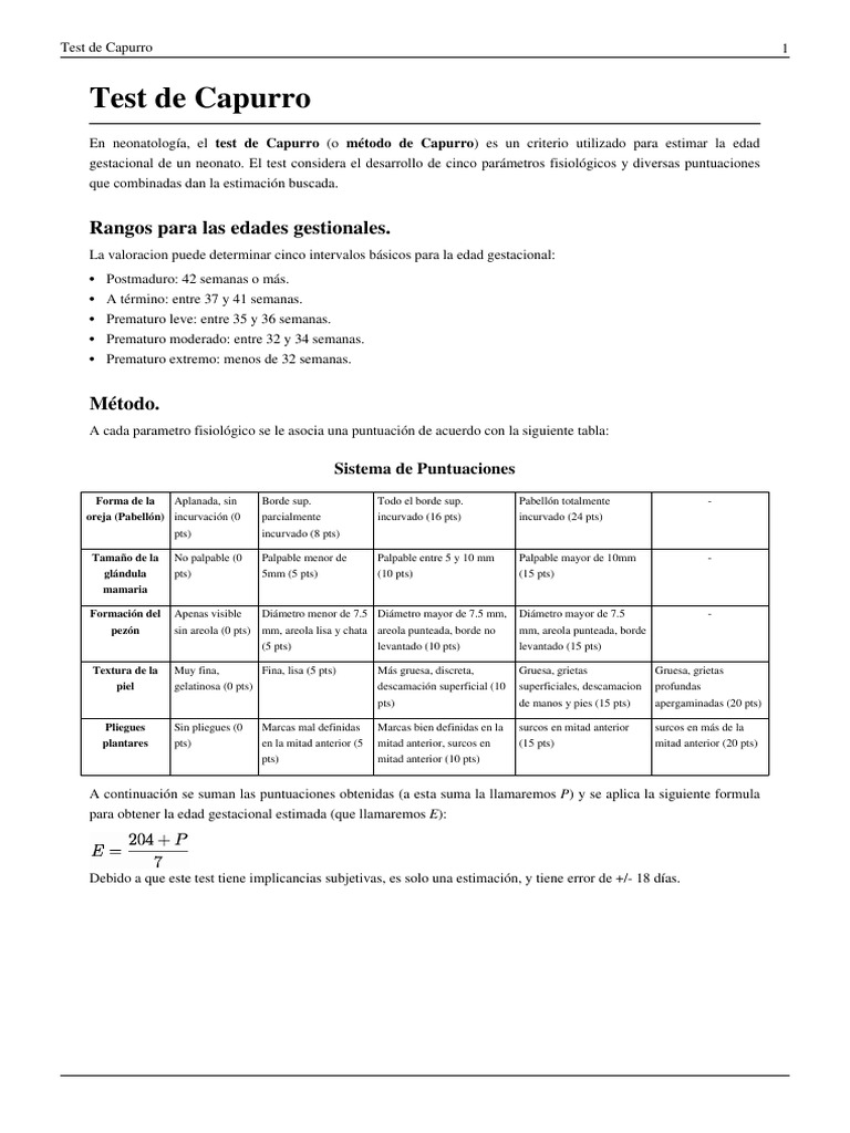 Test de Capurro | PDF