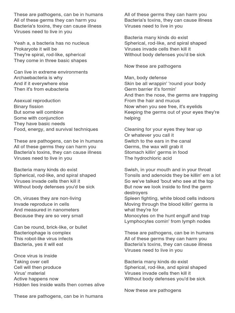 Pathogen Song Lyrics | PDF | Pathogen | Bacteria