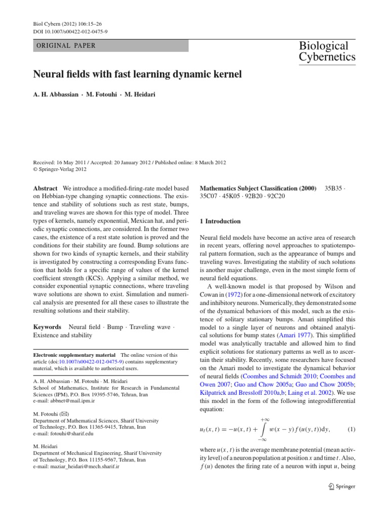 Neural Fields With Fast Learning Dynamic Kernel | PDF | Eigenvalues And Eigenvectors | Neuroscience