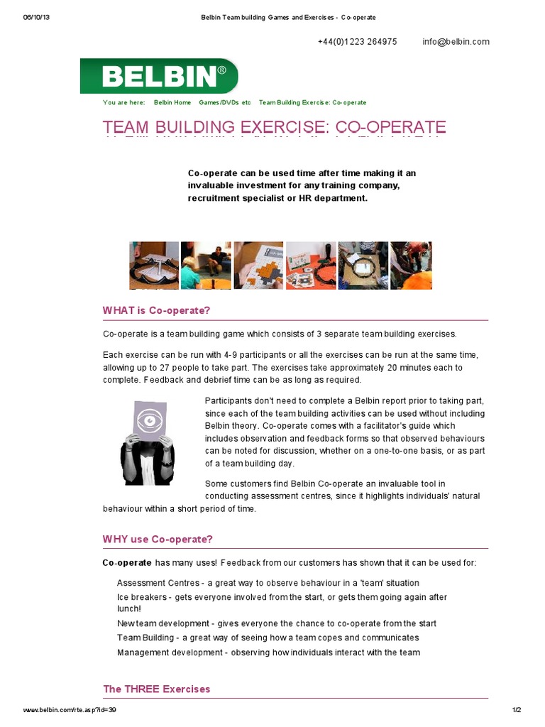 Belbin Team Building Games and Exercises - Co-Operate | PDF | Action ...