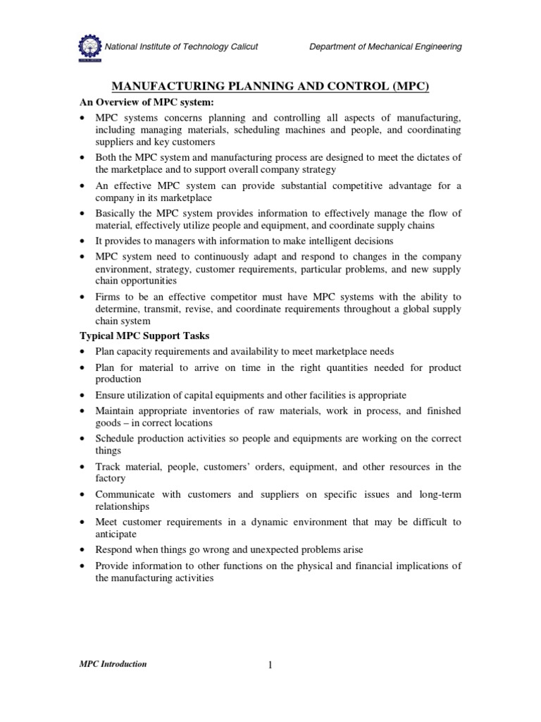 Manufacturing Planning and Control | PDF | Enterprise Resource Planning ...