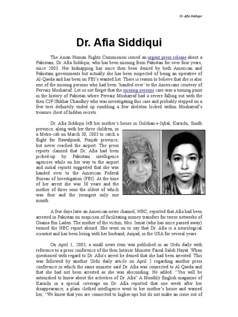 Dr. Afia Siddiqui: Urgent Press Release | PDF | National Security ...