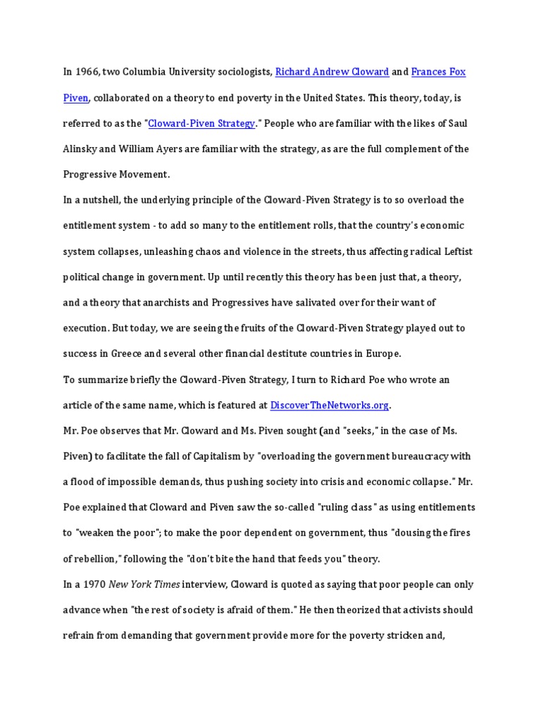 Understanding the Cloward-Piven Strategy | PDF | Social Ideologies ...