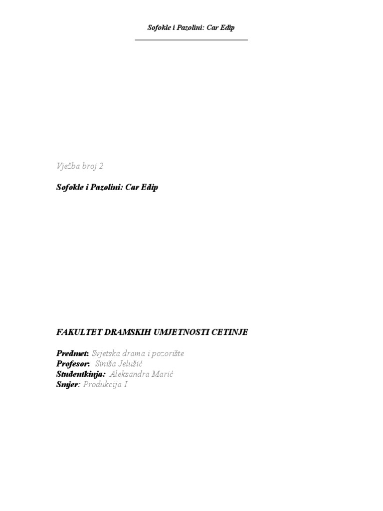 Esej, Sofokle I Pazolini - Car Edip | PDF