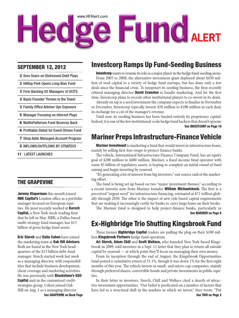 OGCP Hedge Fund Alert For September 2012 | PDF | Hedge Fund | Investor