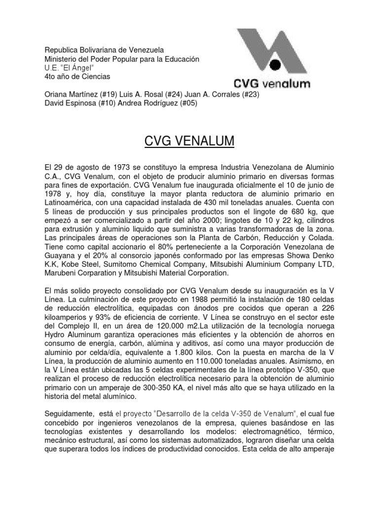 Venalum | PDF | Aluminio | Venezuela