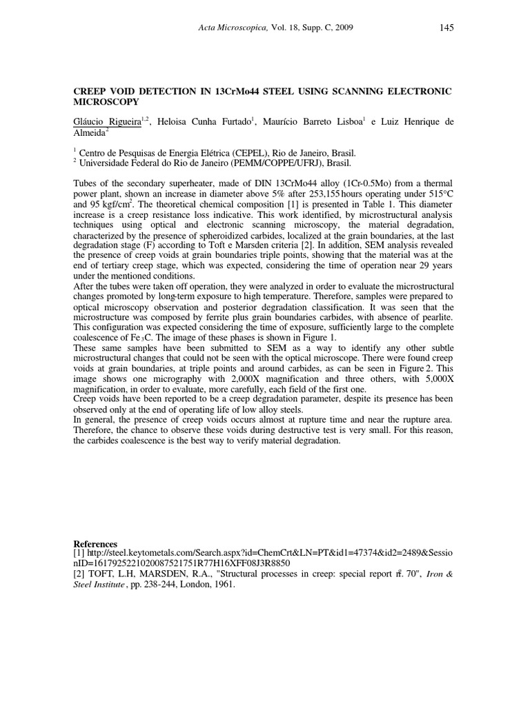 Creep Void Detection in 13CrMo44 Steel | PDF | Microstructure | Creep ...