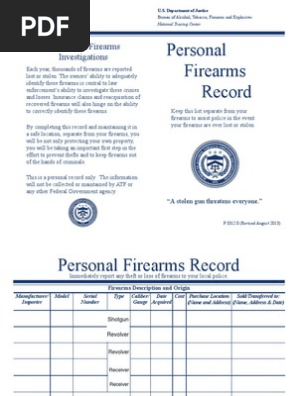 Printable Firearms Record Sheet